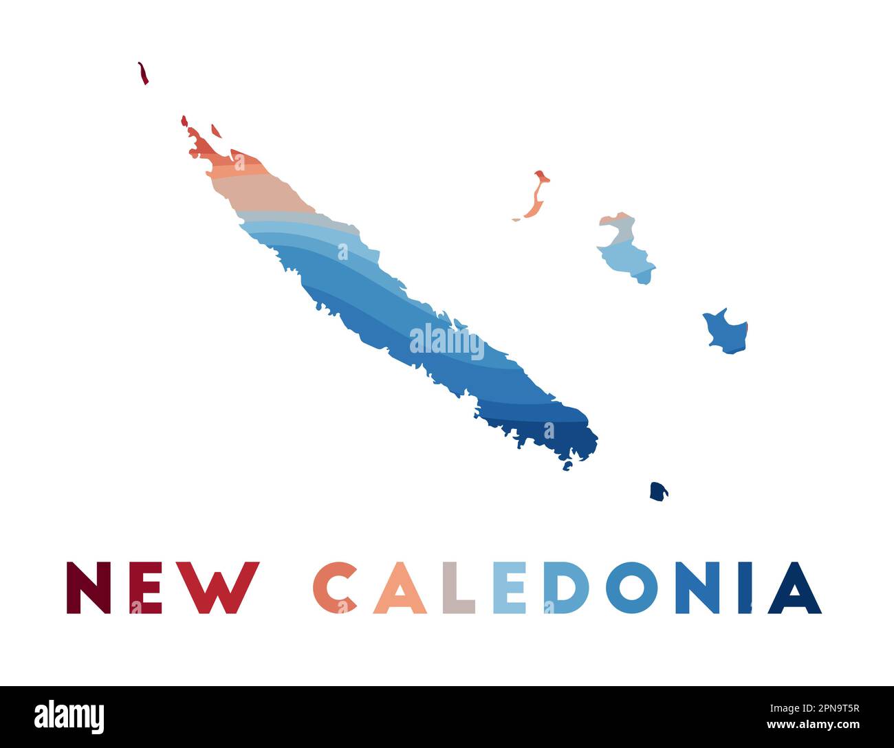 New Caledonia map. Map of the country with beautiful geometric waves in ...