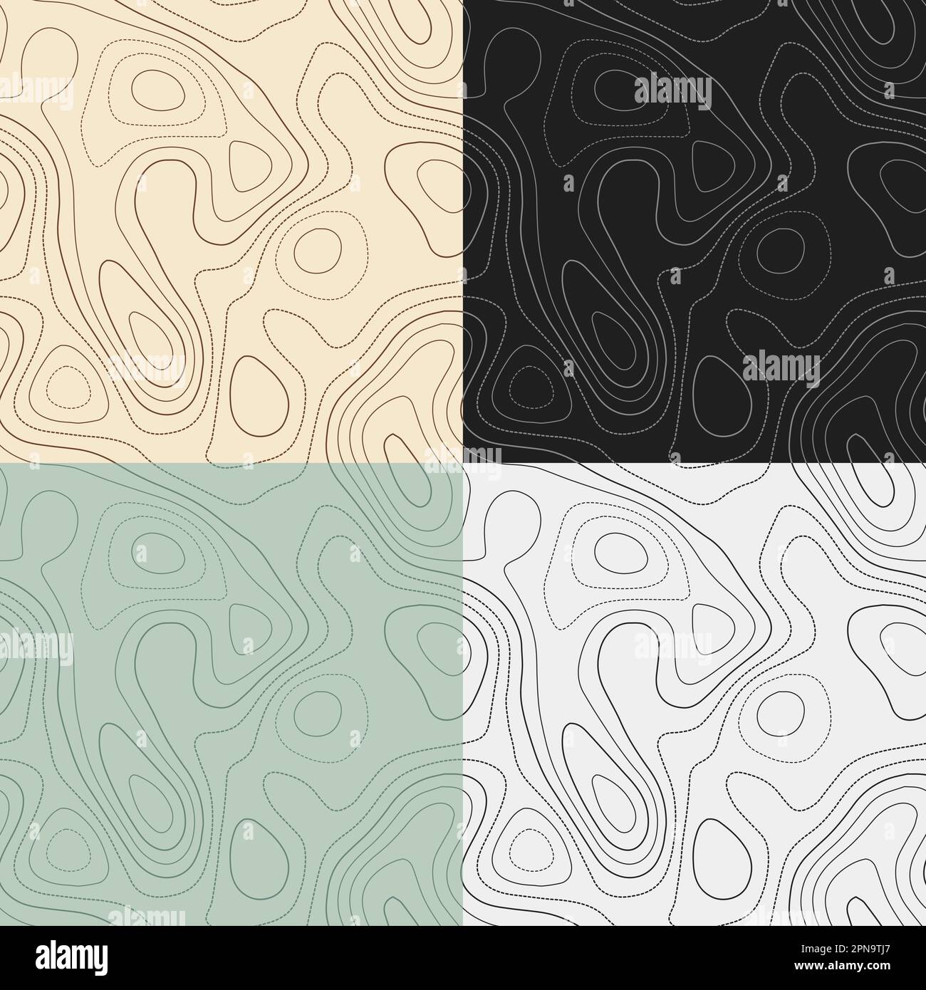 Topography patterns. Seamless elevation map tiles. Beautiful isoline ...