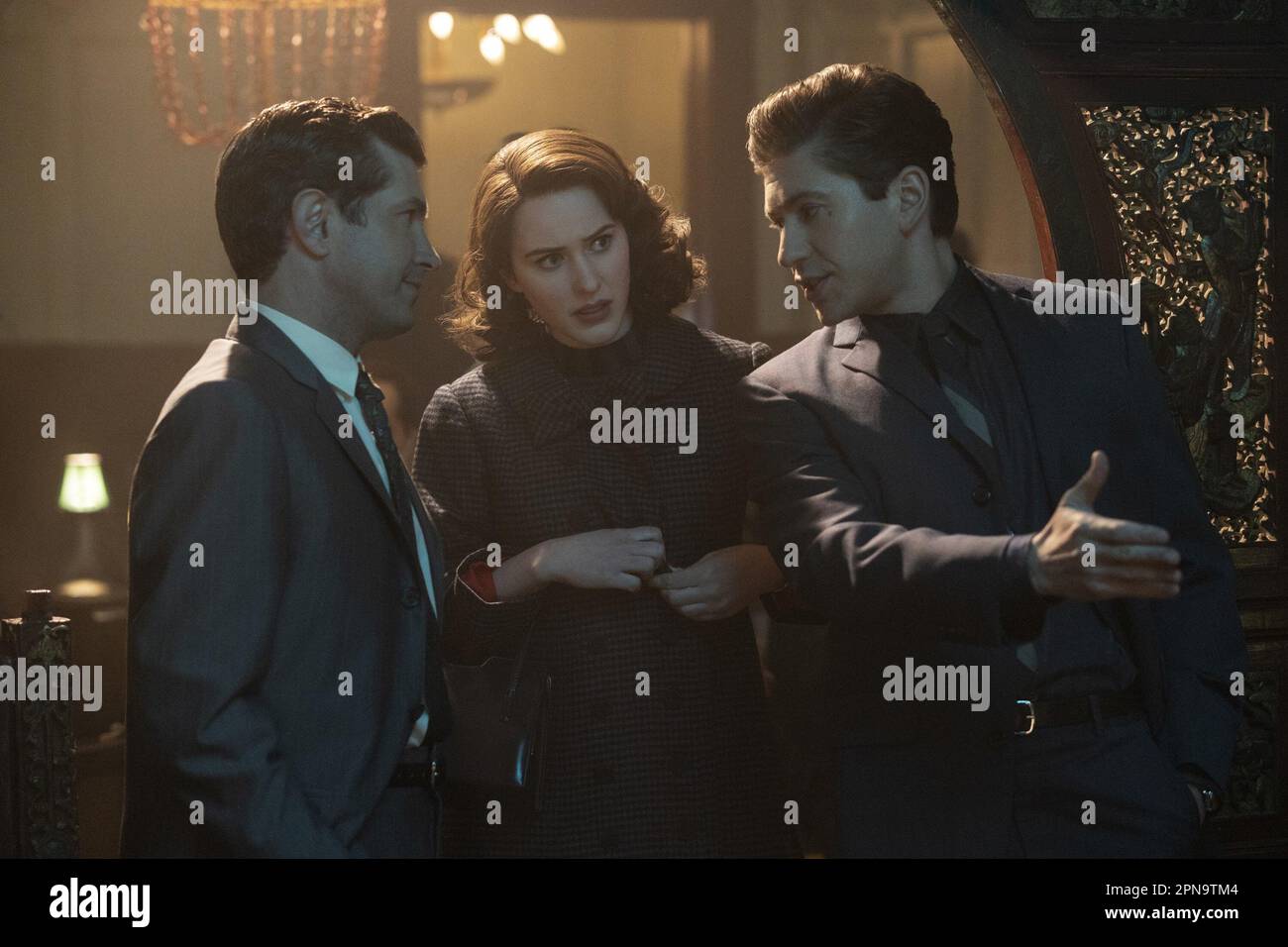 THE MARVELOUS MRS. MAISEL, from left: Joel Johnstone, Rachel Brosnahan, Michael Zegen, (Season 5 ...