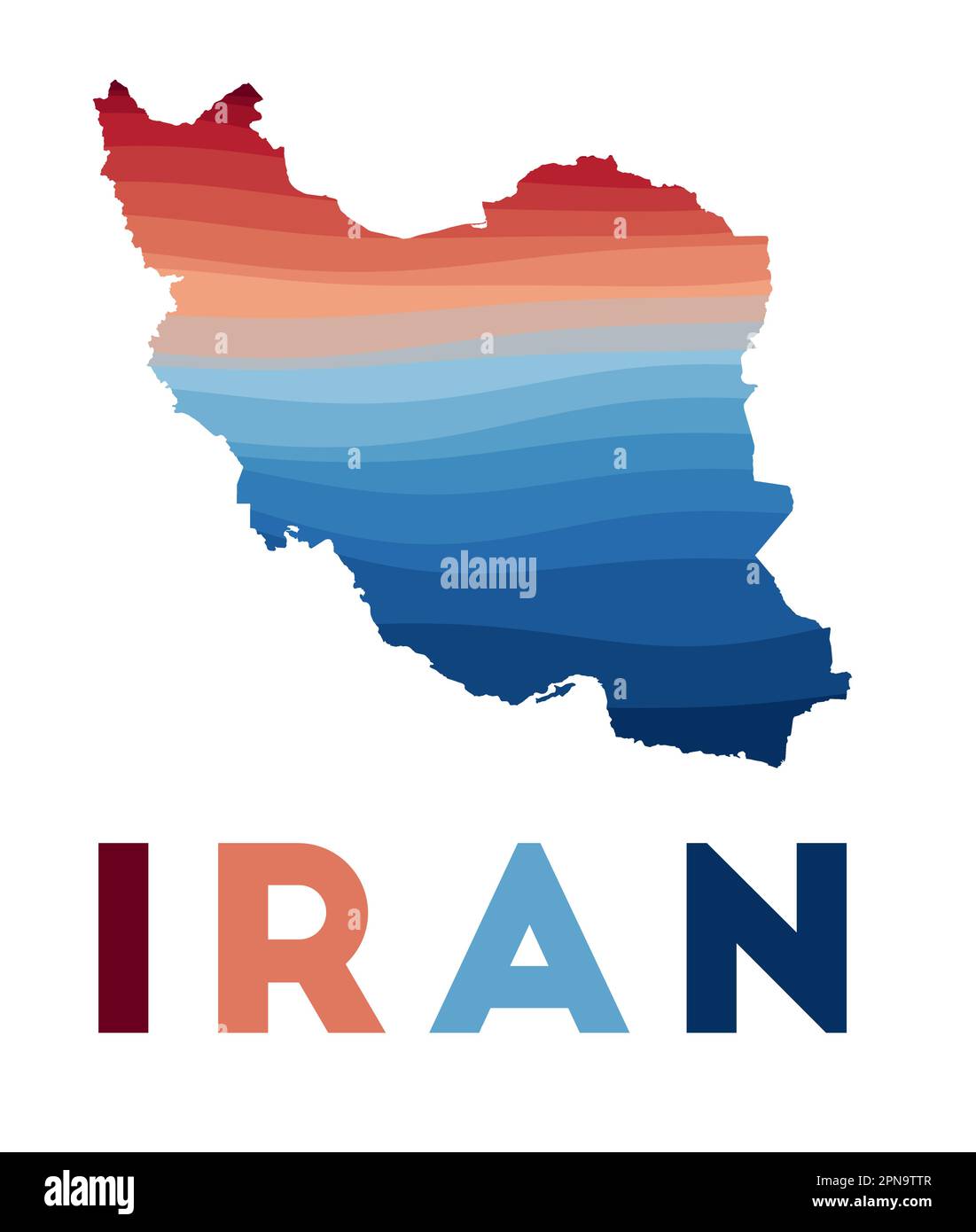 Iran map. Map of the country with beautiful geometric waves in red blue ...