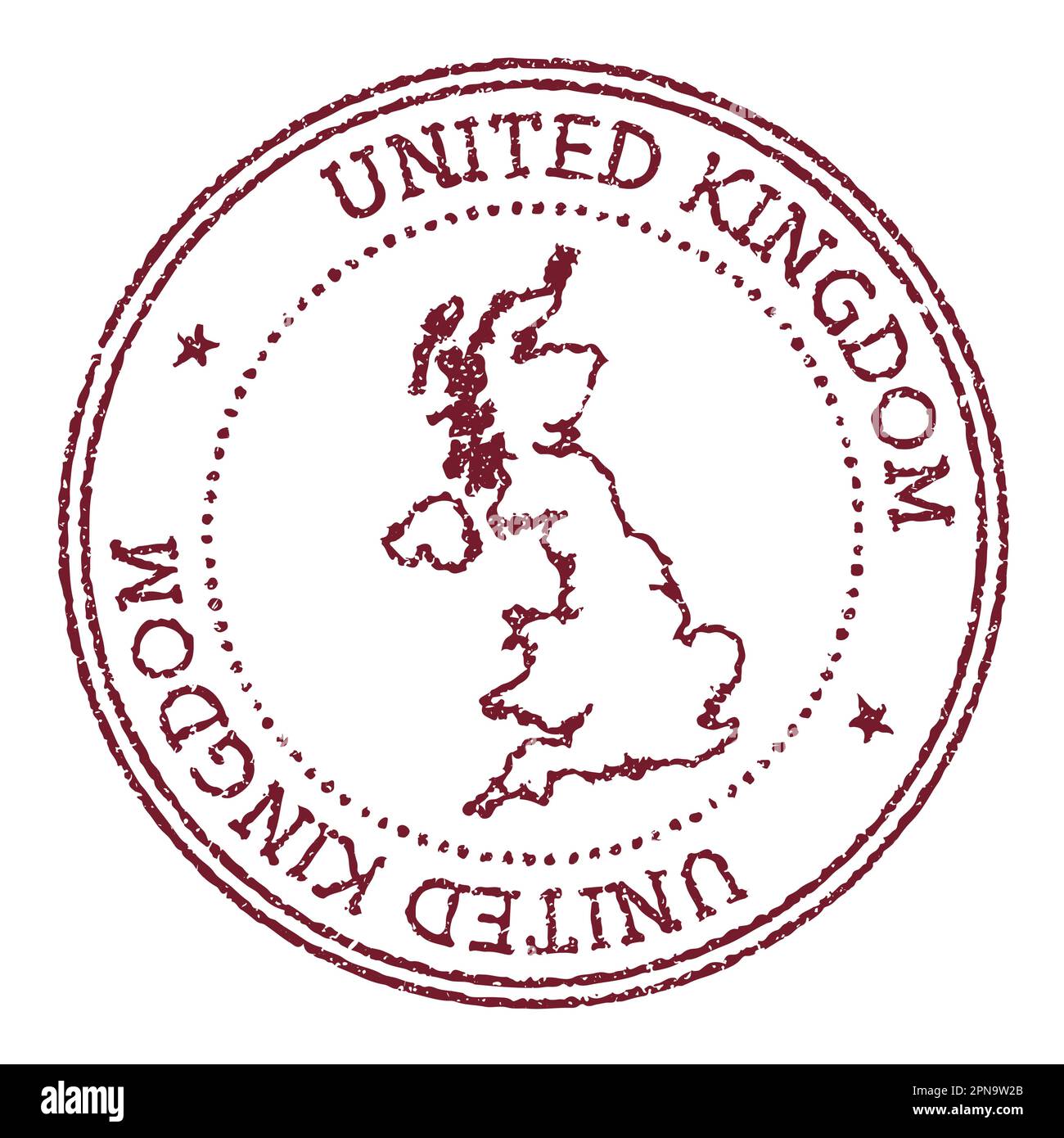 United Kingdom Round Rubber Stamp With Country Map Vintage Red Passport Stamp With Circular