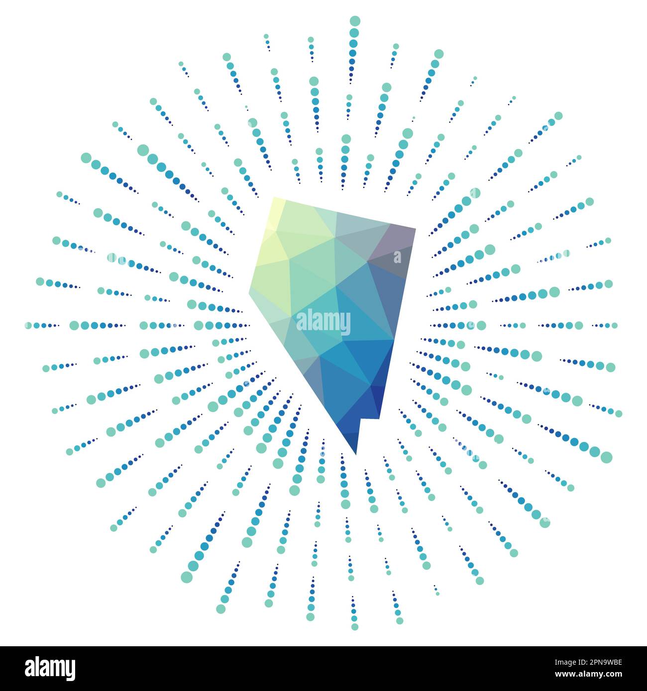 Shape of Nevada, polygonal sunburst. Map of the US state with colorful ...
