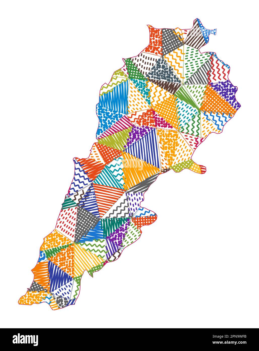 Kid style map of Lebanon. Hand drawn polygons in the shape of Lebanon ...