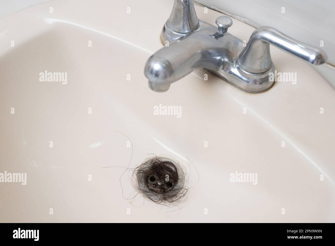 Blocked sewage sink in bathroom macro close up view Stock Photo - Alamy