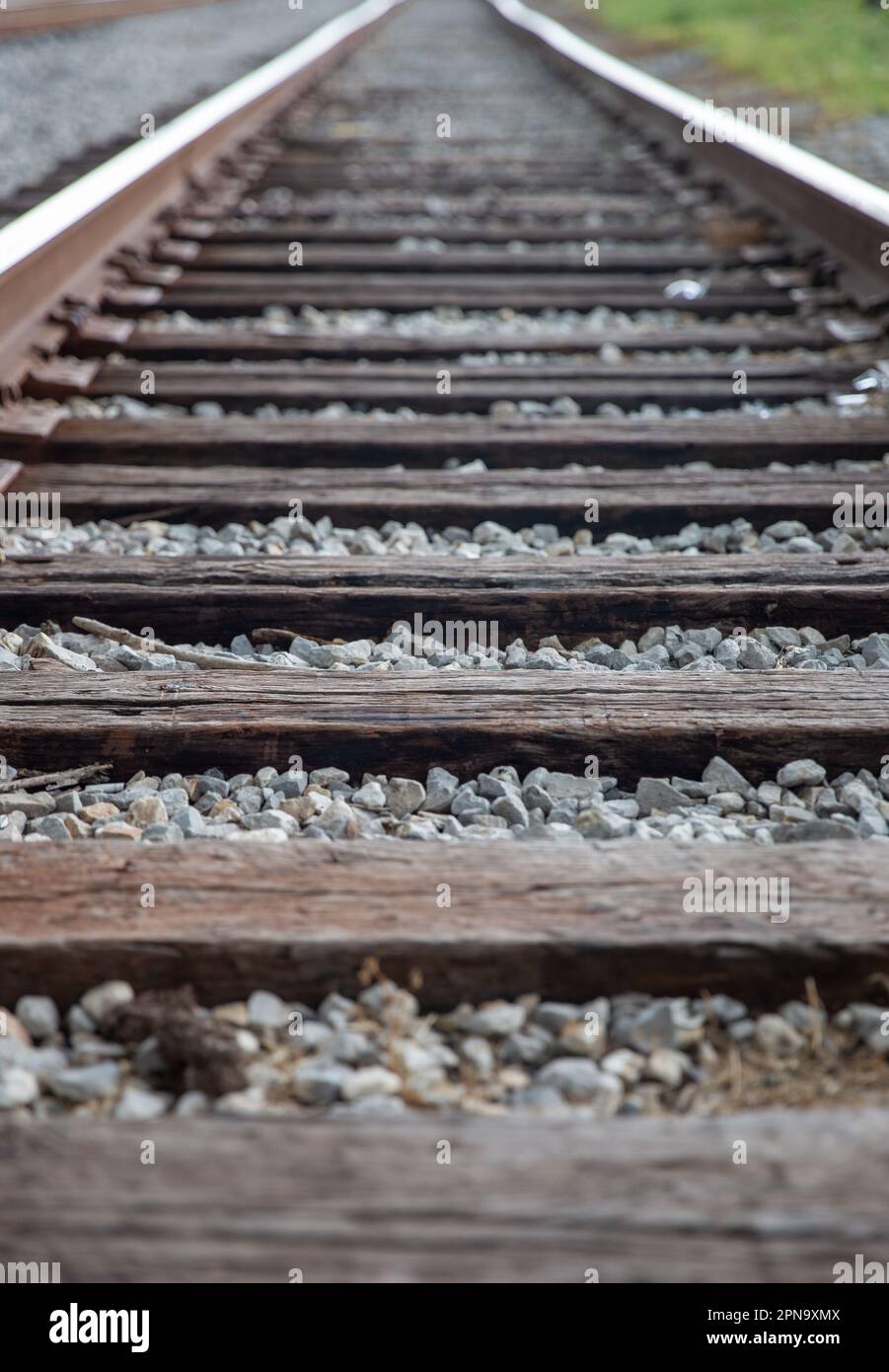 Rail Road tracks into the horizon as a path Stock Photo - Alamy