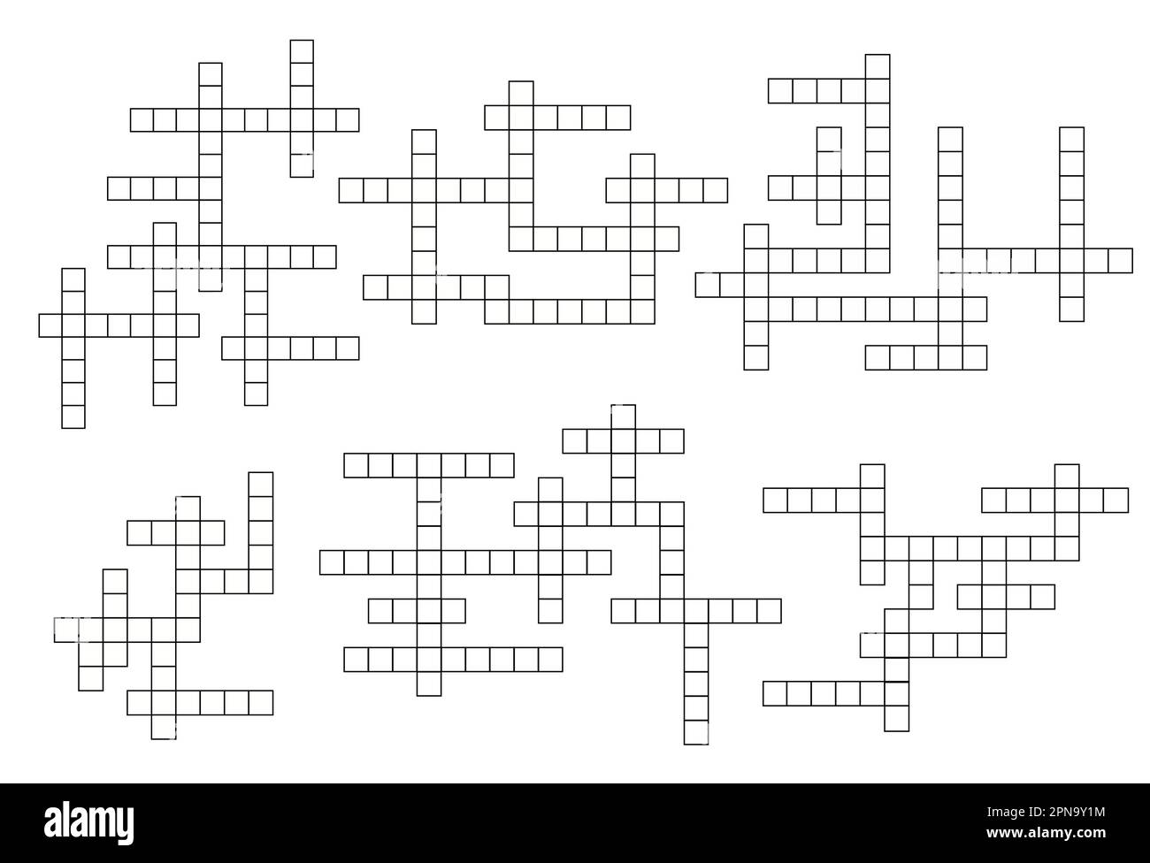 Crossword quiz grids or guess word game layout templates, vector empty ...