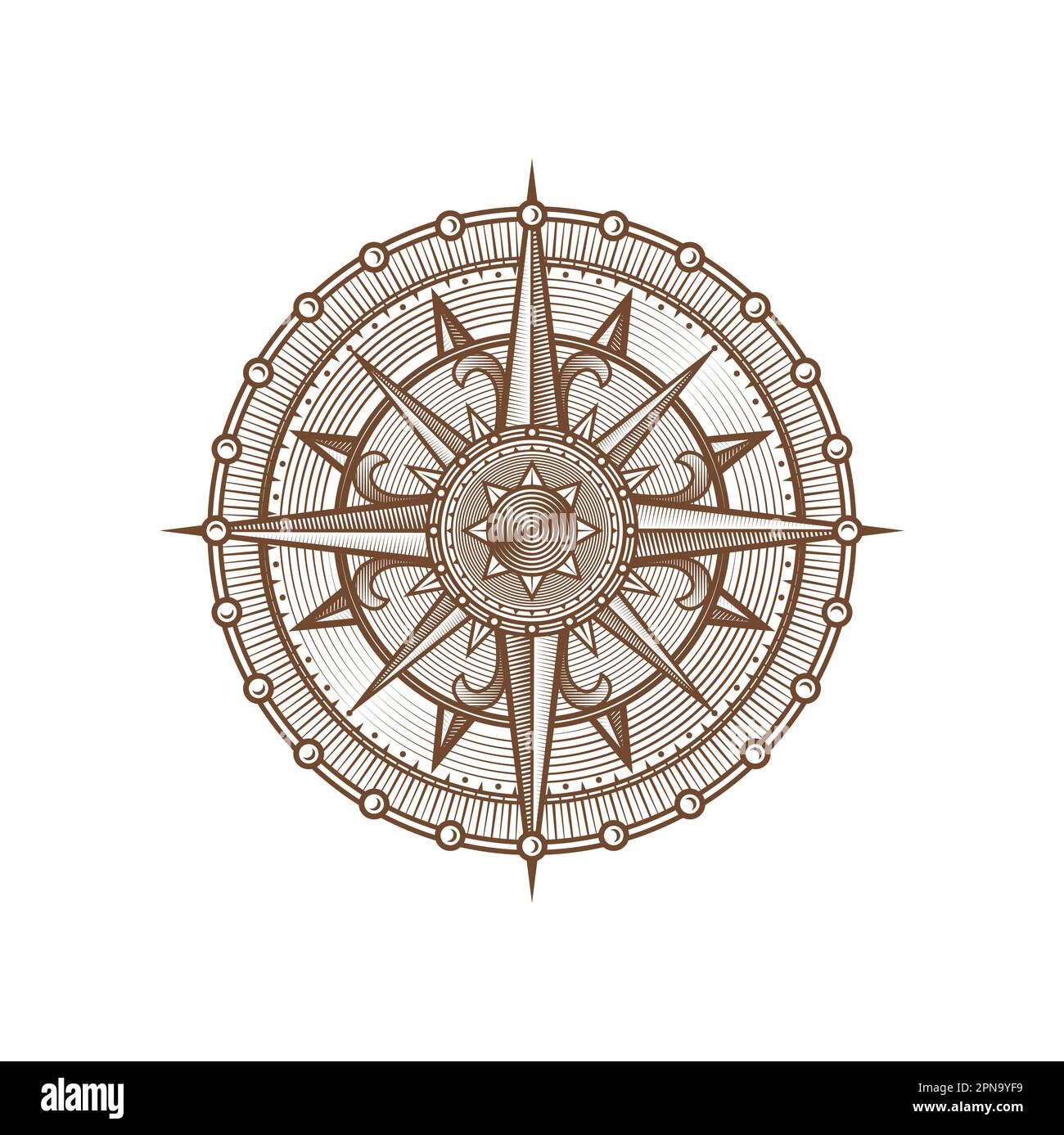 Vintage compass wind rose, medieval nautical navigation sign. Vector ...