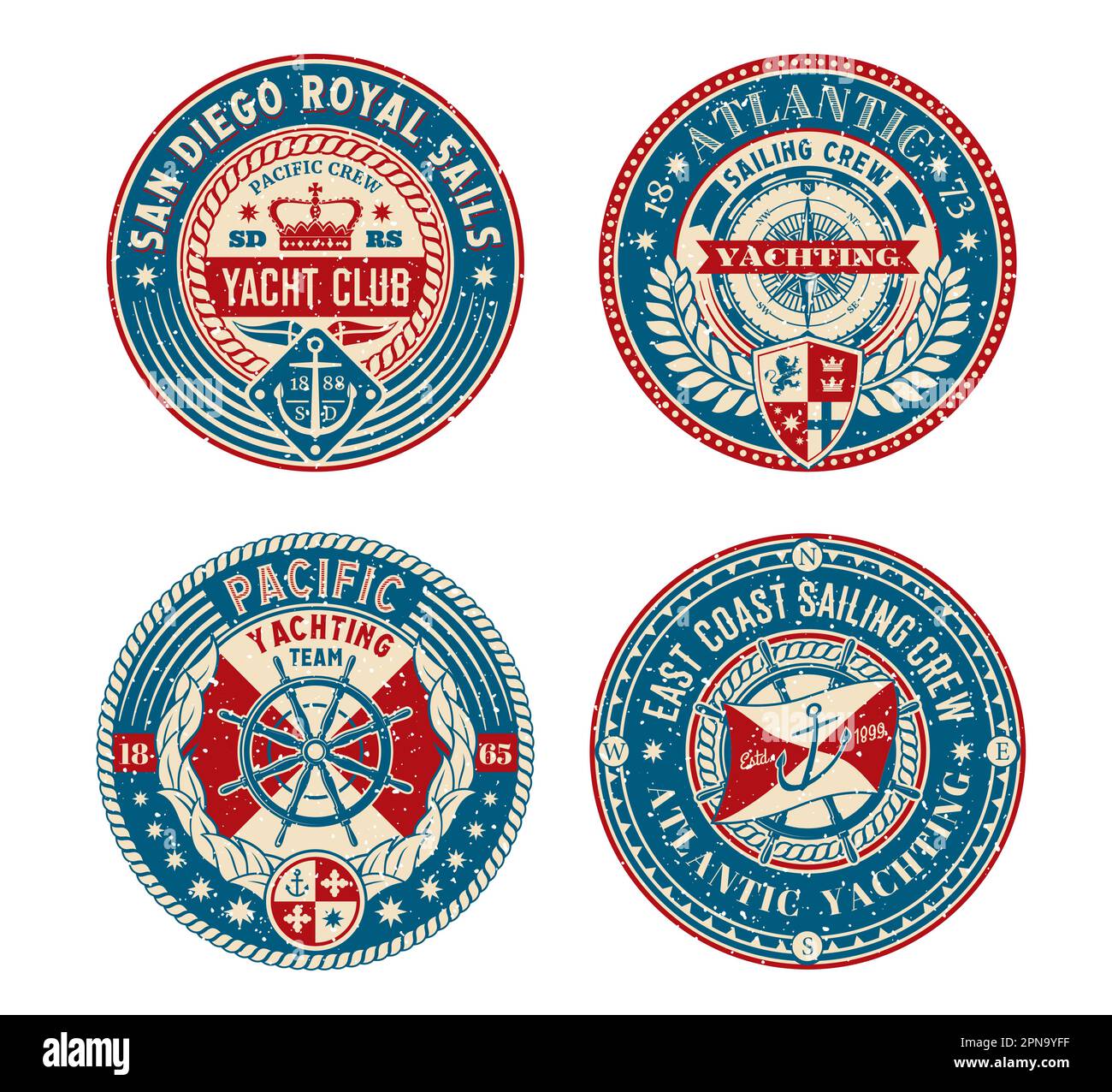 Yacht club retro patches, regatta badge and nautical sailor vector ...