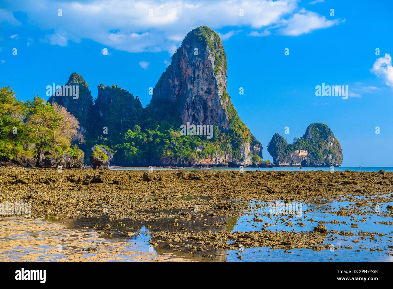 Low tide water on Tonsai Bay, Railay Beach, Ao Nang, Krabi, Thailand ...
