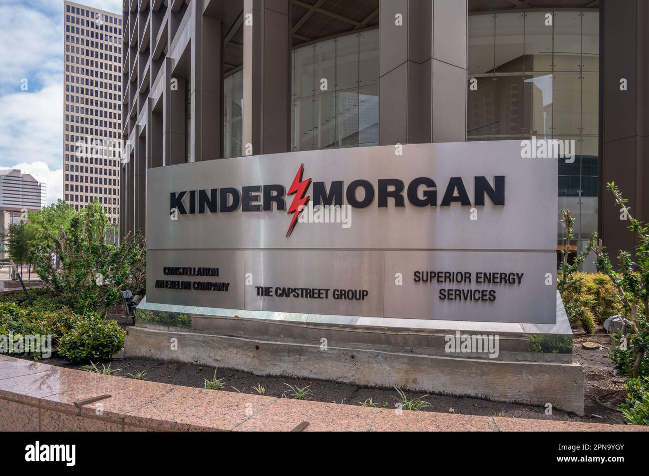Hoston, Texas - April 8, 2023: Kinder Morgan sign on an office tower in ...
