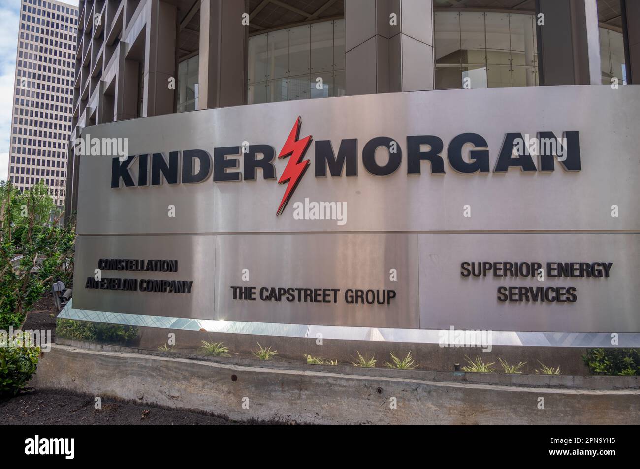 Hoston, Texas - April 8, 2023: Kinder Morgan sign on an office tower in ...