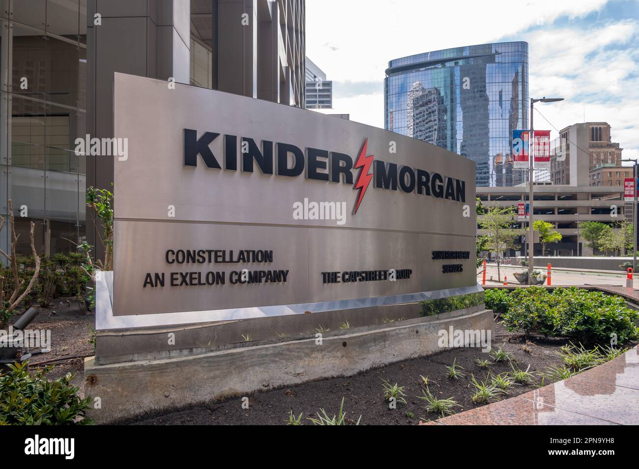 Hoston, Texas - April 8, 2023: Kinder Morgan sign on an office tower in ...