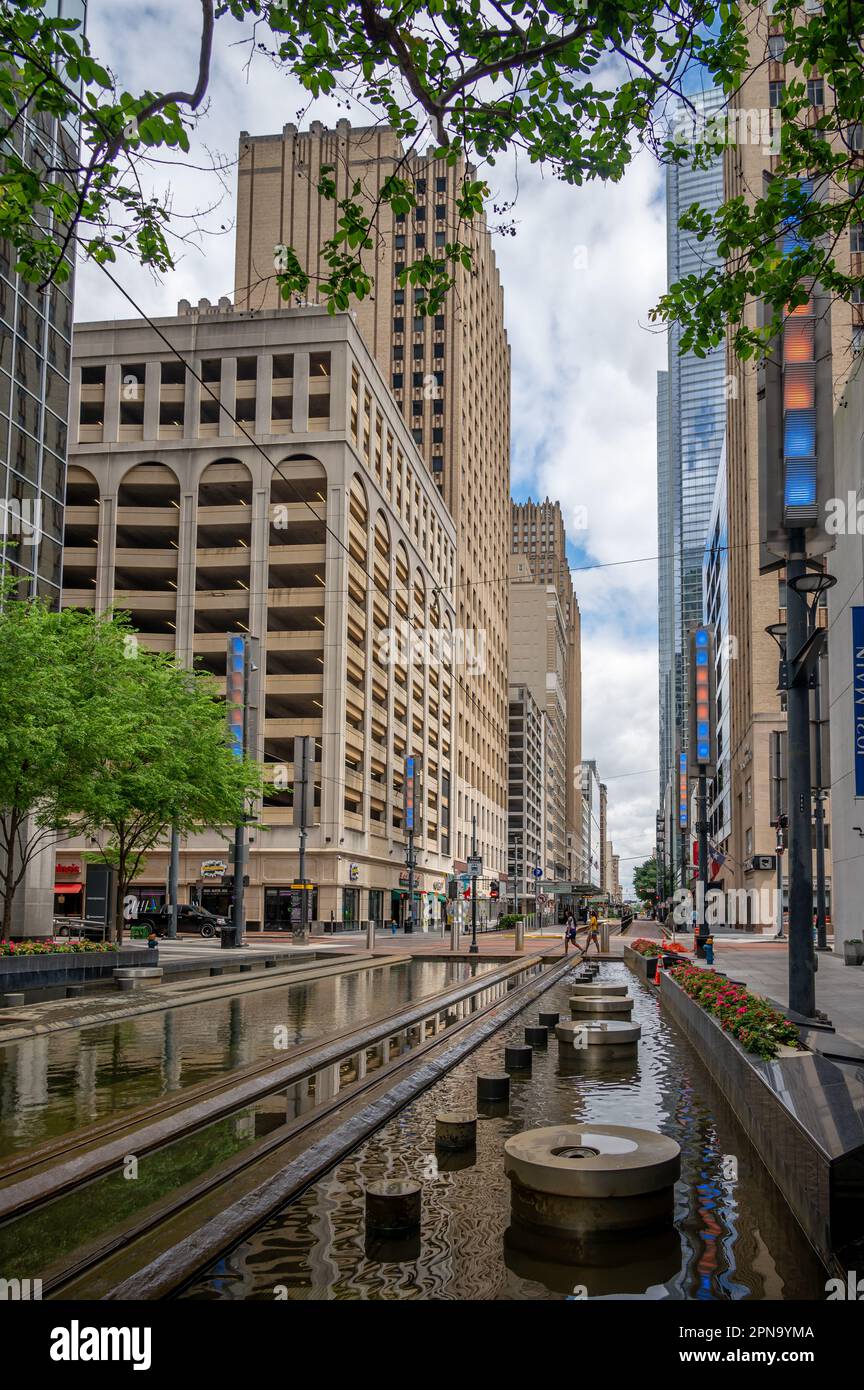 Hoston, Texas - April 8, 2023: Views along Main Street in the center of ...
