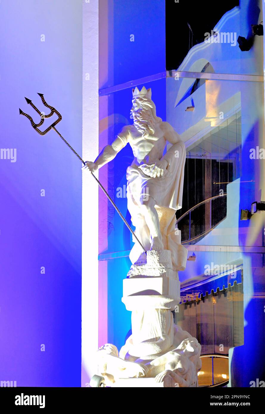 Malaga Benalmadena Yacht Marina with statue of father Neptune with ...