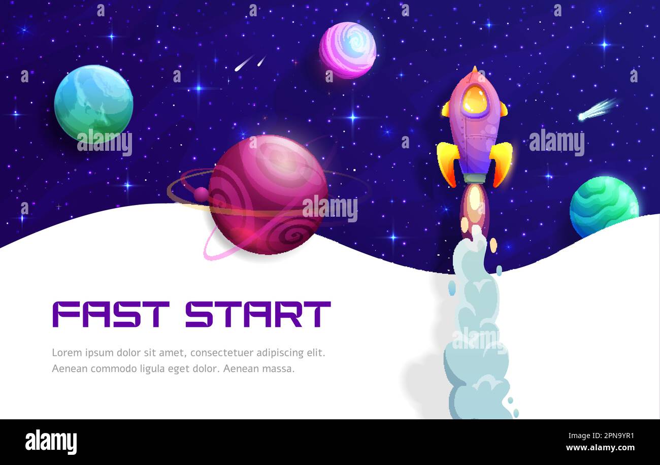 Space landing page, business fast start and rocket launch, vector space ...