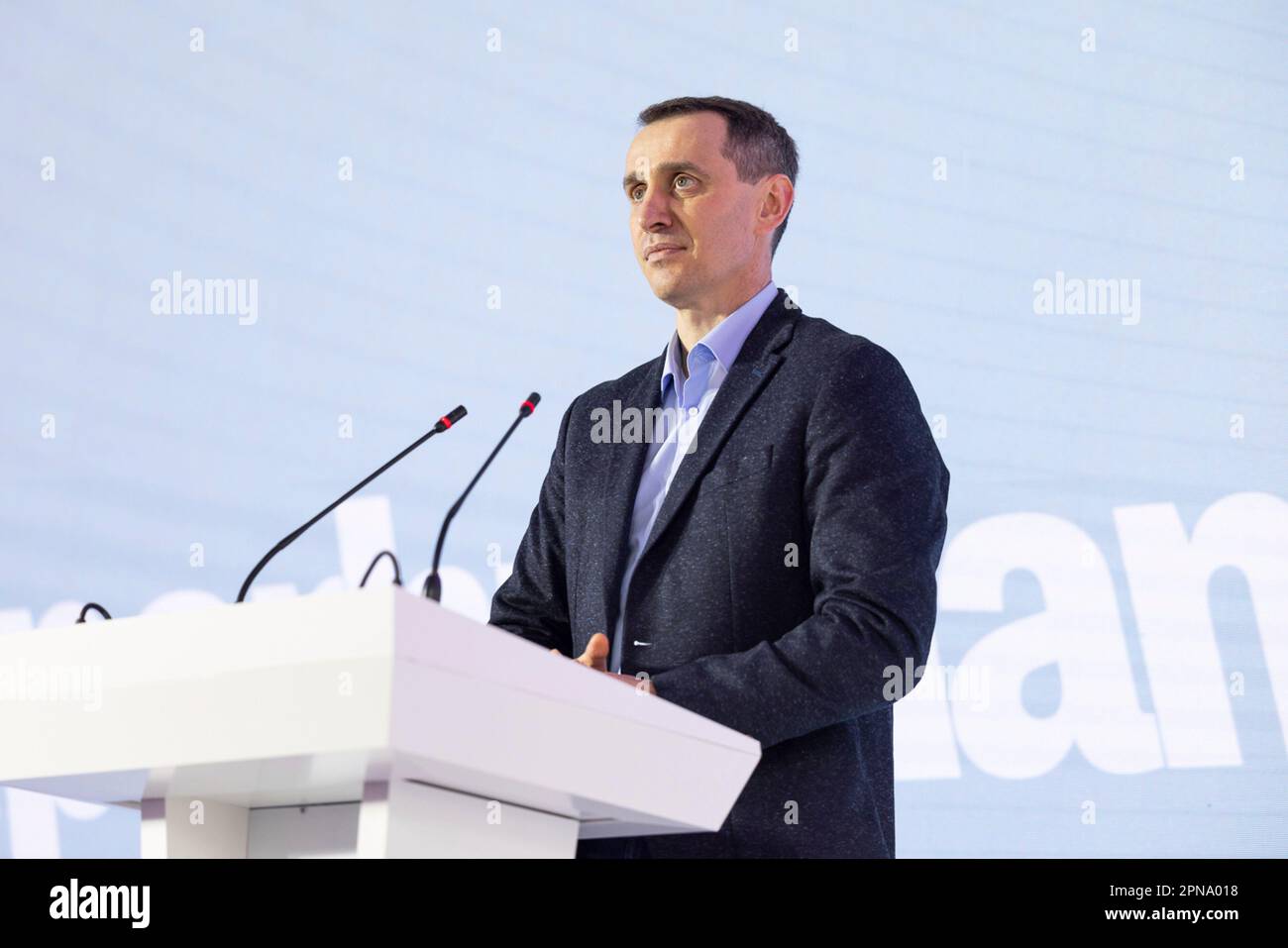 Wynnyky, Ukraine. 14 April, 2023. Ukrainian Minister of Health Viktor ...