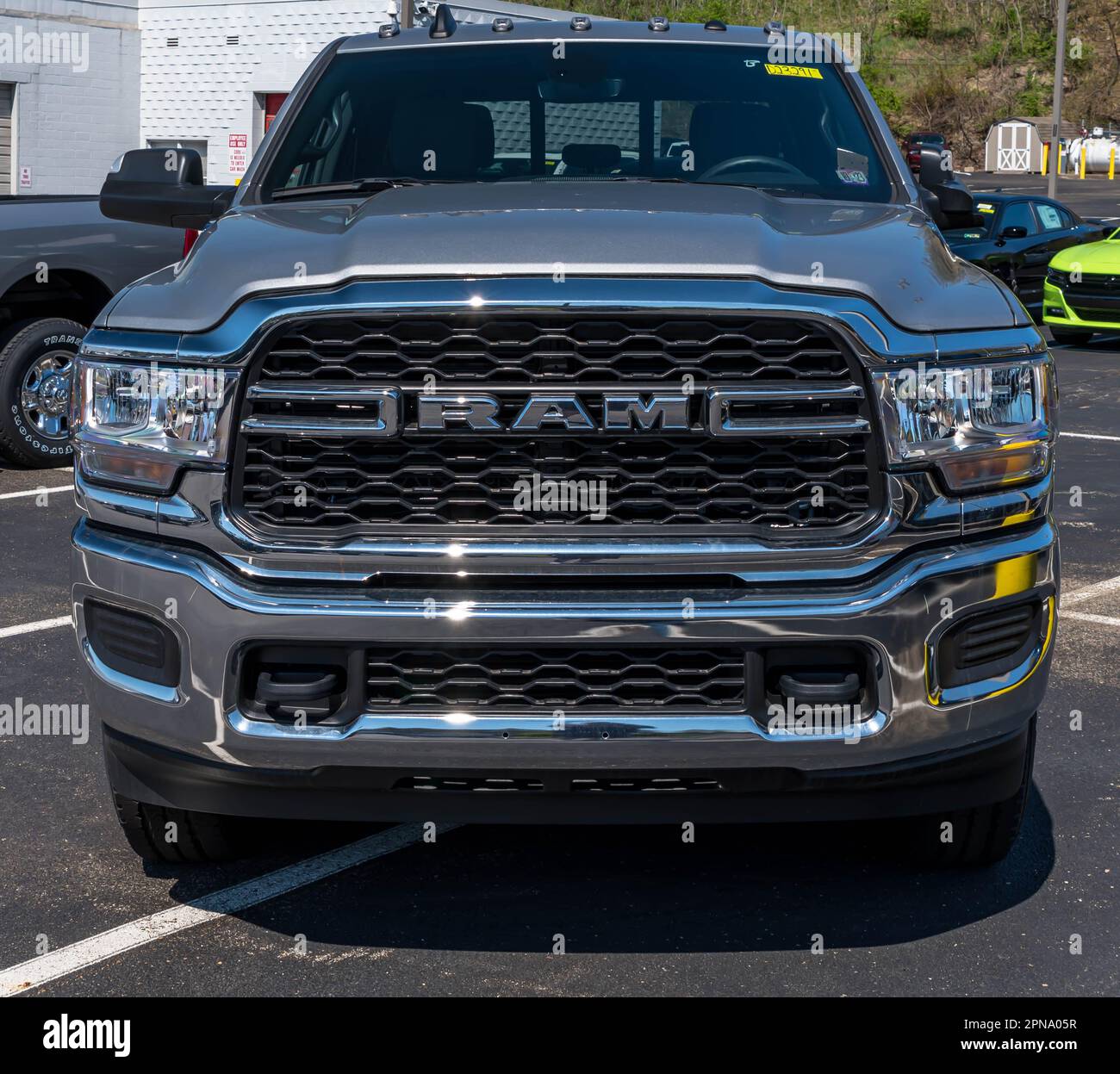 A new RAM pickup truck for sale at a dealership in Monroeville ...