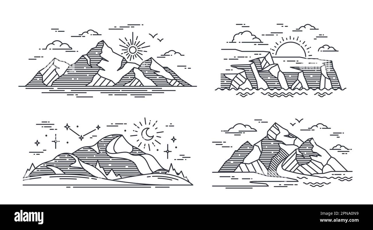 Mountains white line art Cut Out Stock Images & Pictures - Alamy