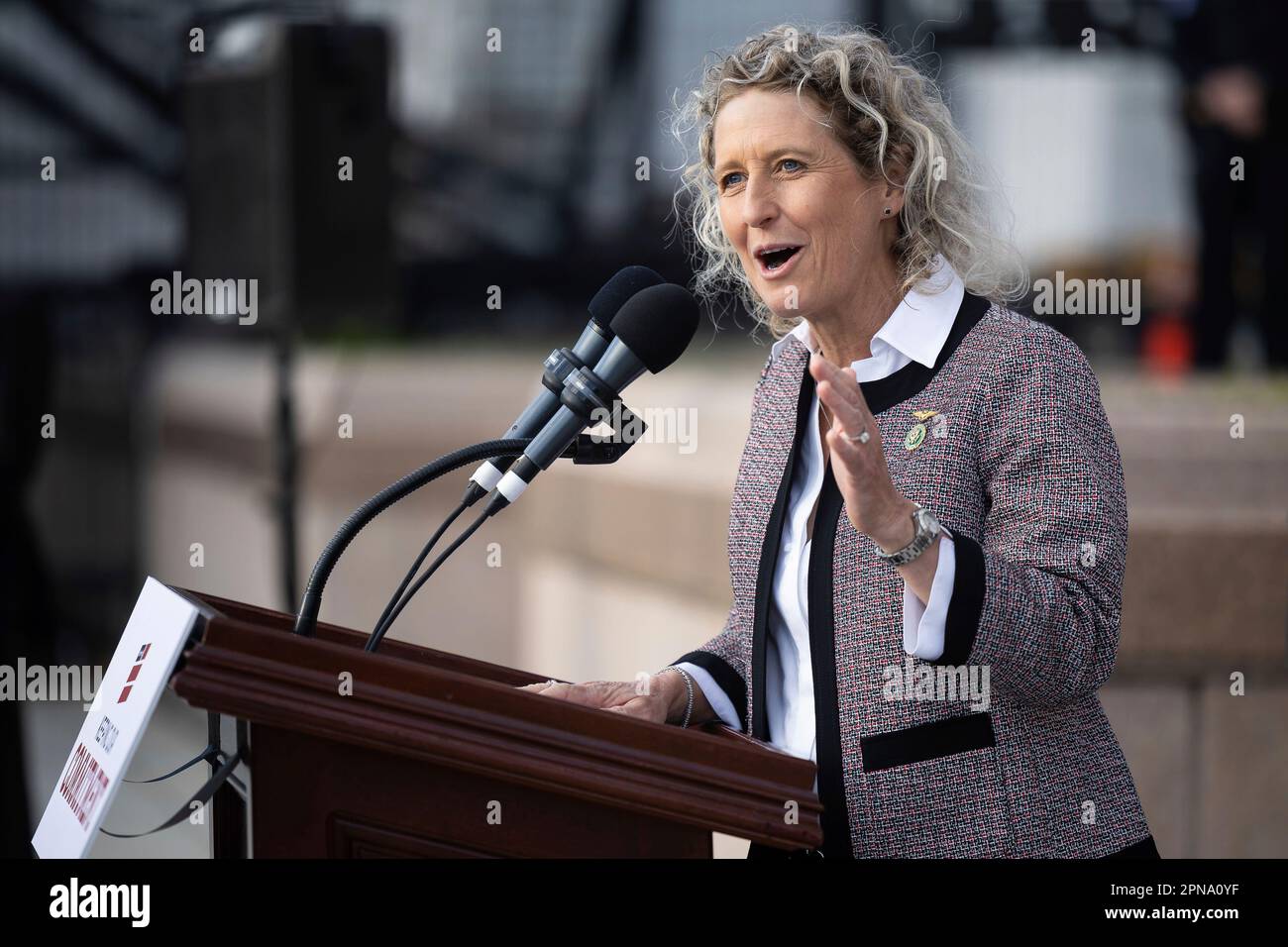 Rep. Jennifer Kiggans (R-Va.) speaks during an event marking 100 days ...