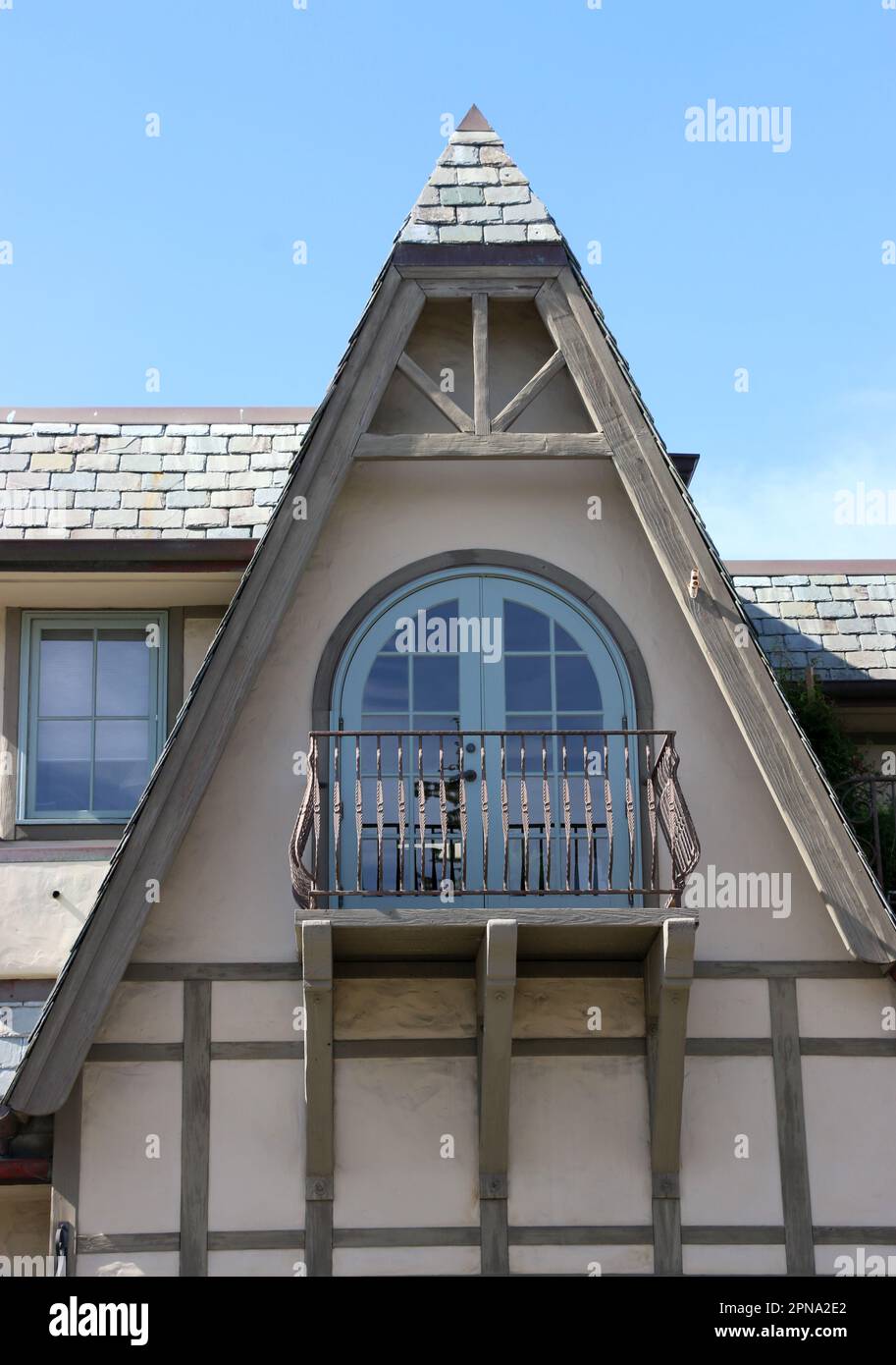 Storybook half timbered building with a peaked roof in the charming ...