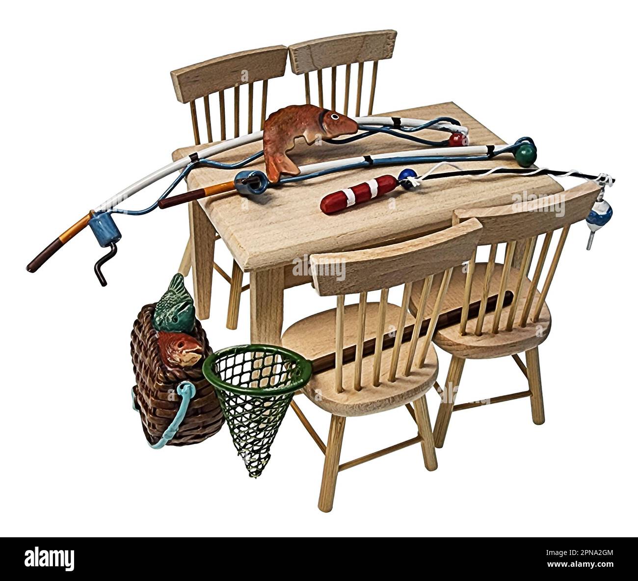 Fishing gear spread out on the kitchen table Stock Photo - Alamy