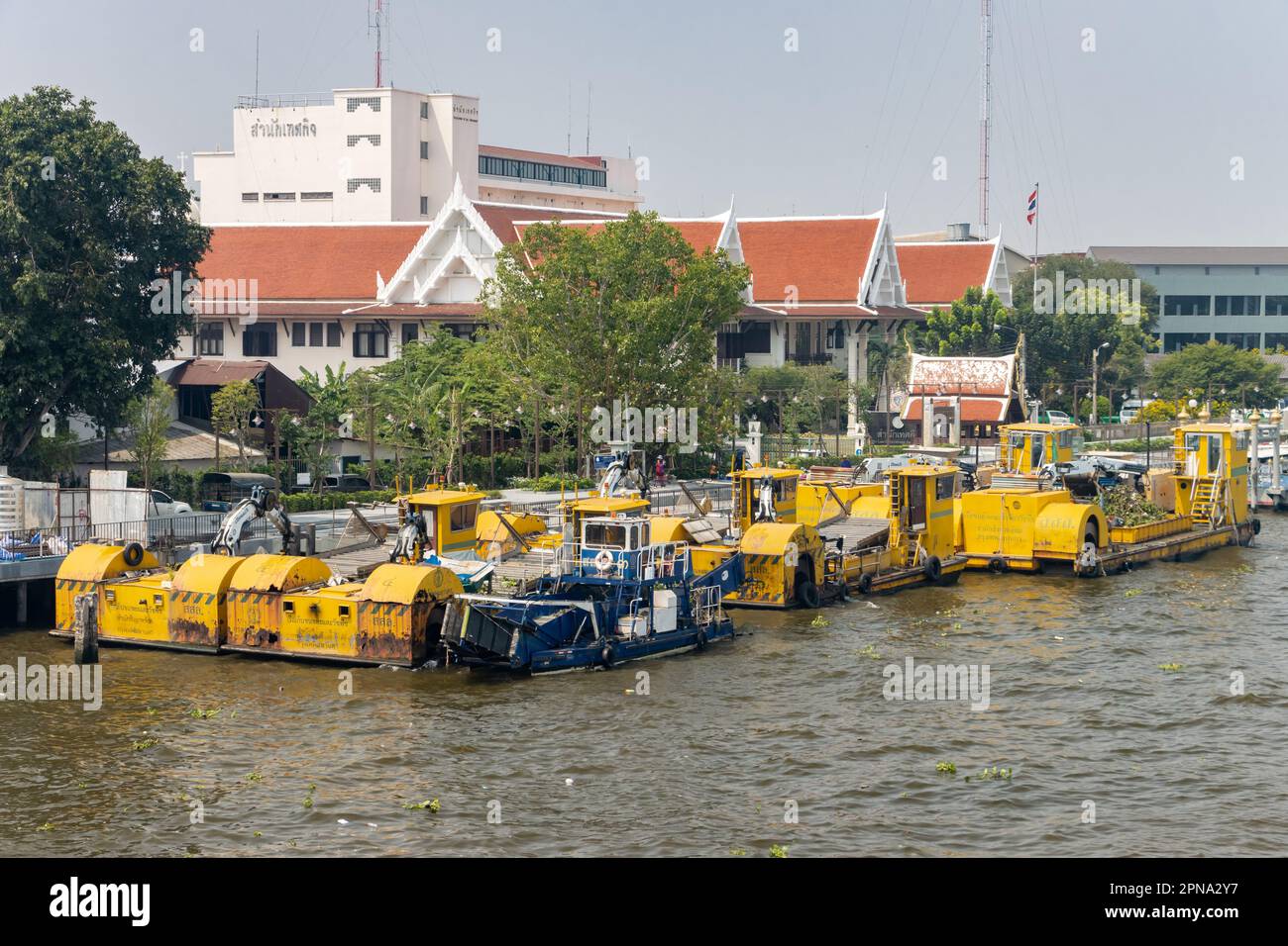 BANGKOK, THAILAND, MAR 06 2023, A trash-cleaning boat for the floating ...