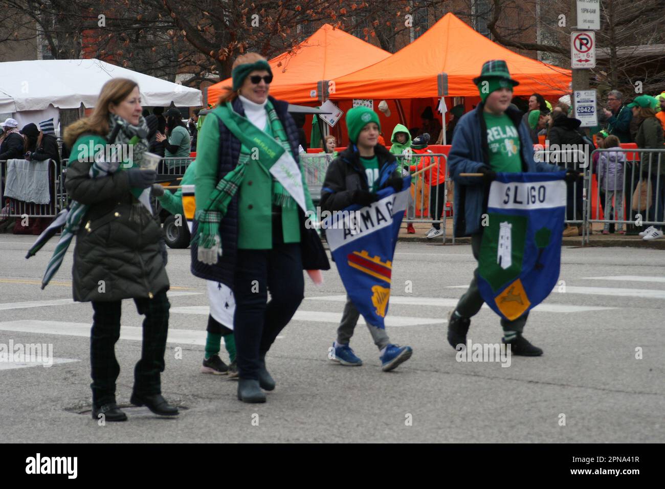 On a cold Saturday morning in St. Louis, Missouri, USA parade goers ...