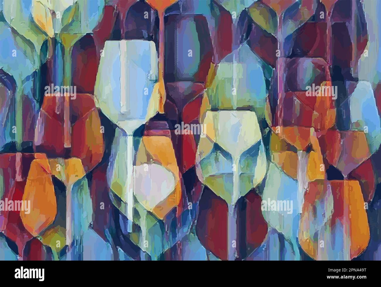 Wine glasses are seen in a colorful abstract background vector image ...