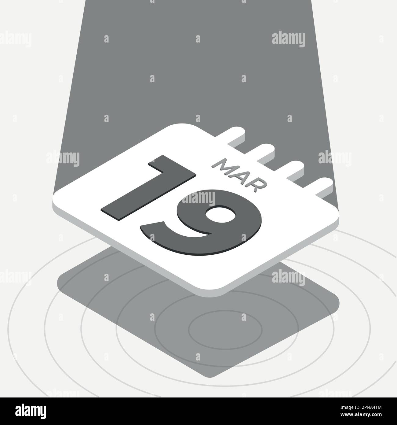 March 19 - Black and white 3D calendar floating with spotlight on white ...