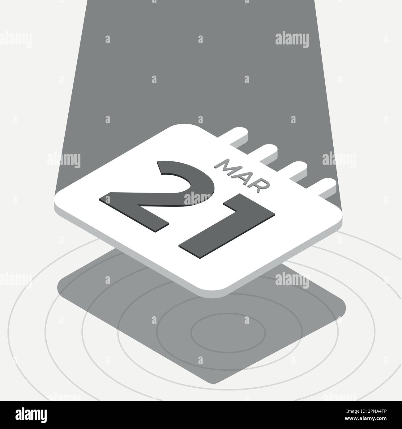 March 21 - Black and white 3D calendar floating with spotlight on white ...