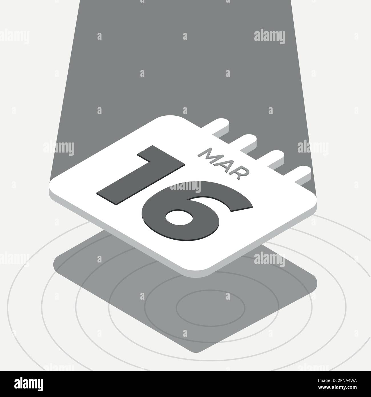 March 16 - Black and white 3D calendar floating with spotlight on white ...