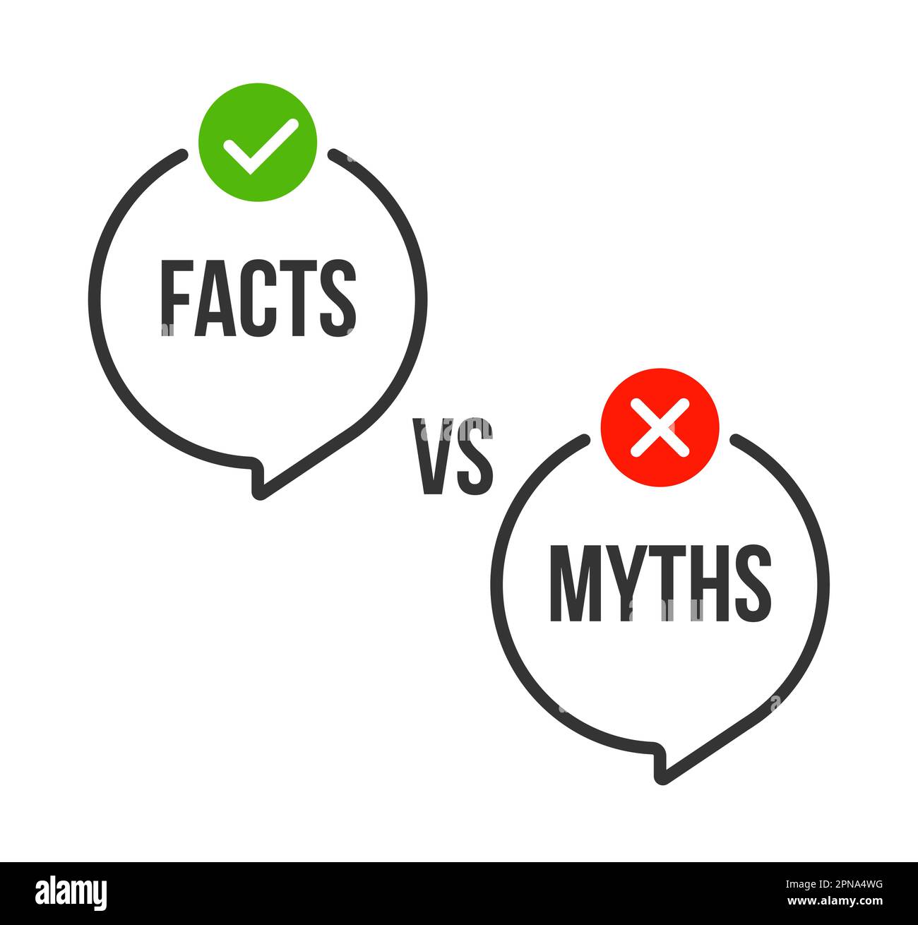 Myths vs fact check icon. Fake or true bubble concept rumor news vector ...