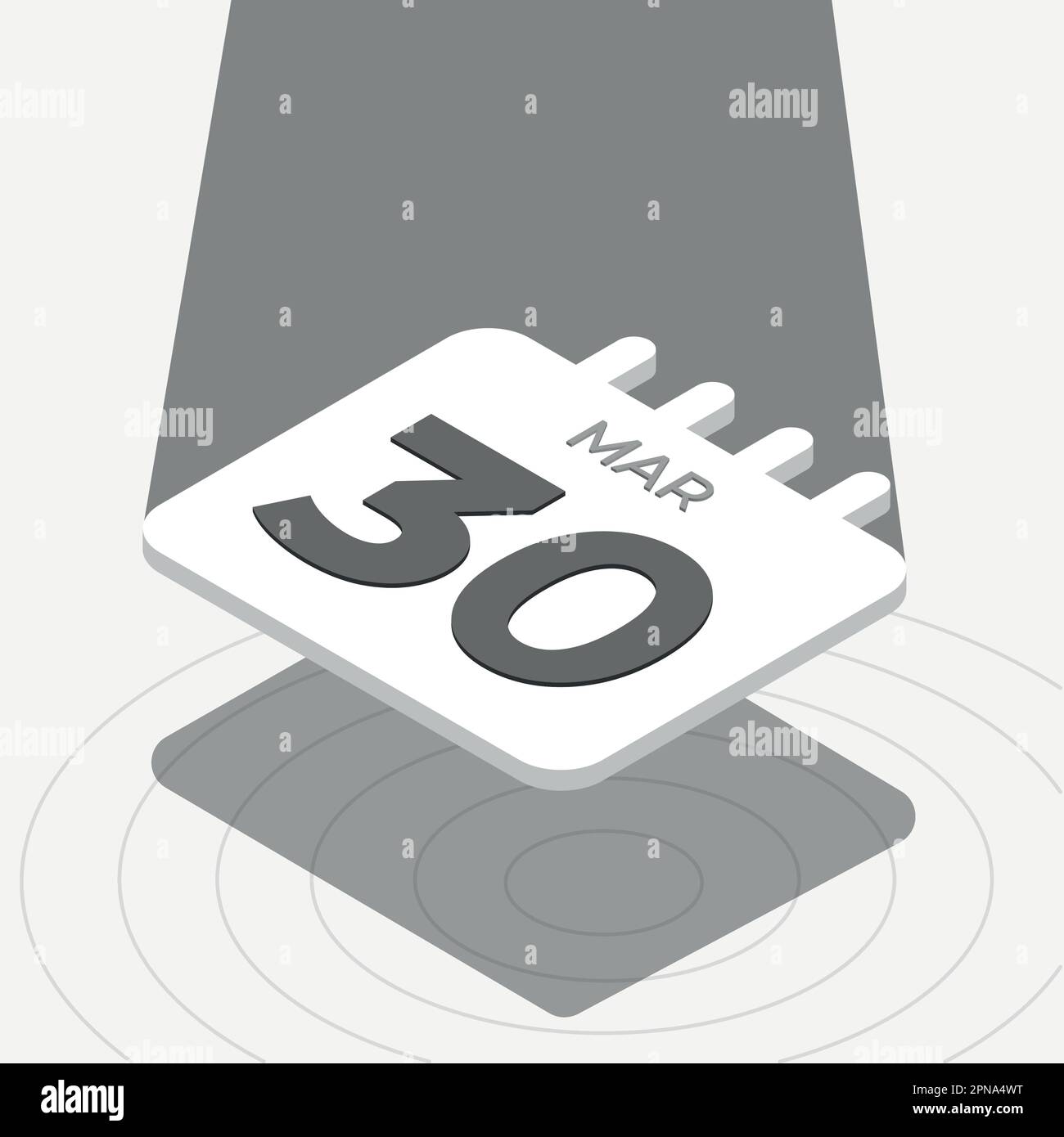 March 30 - Black and white 3D calendar floating with spotlight on white ...