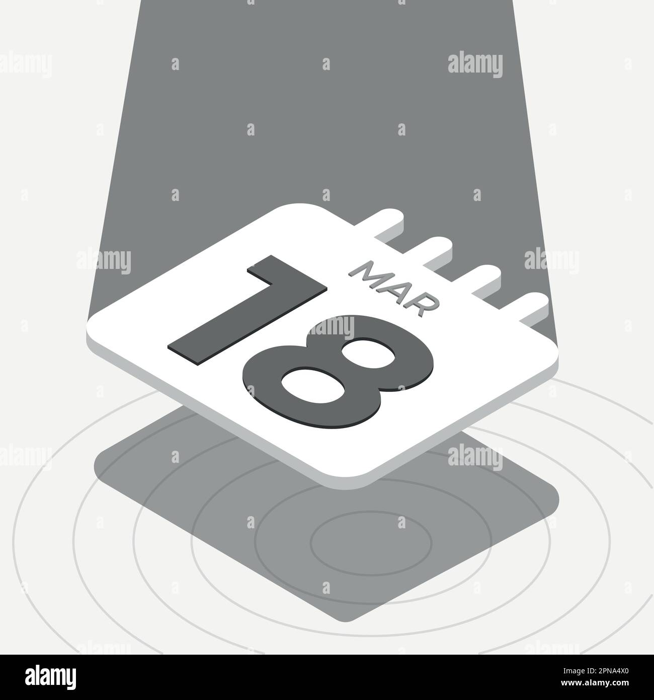 March 18 - Black and white 3D calendar floating with spotlight on white ...