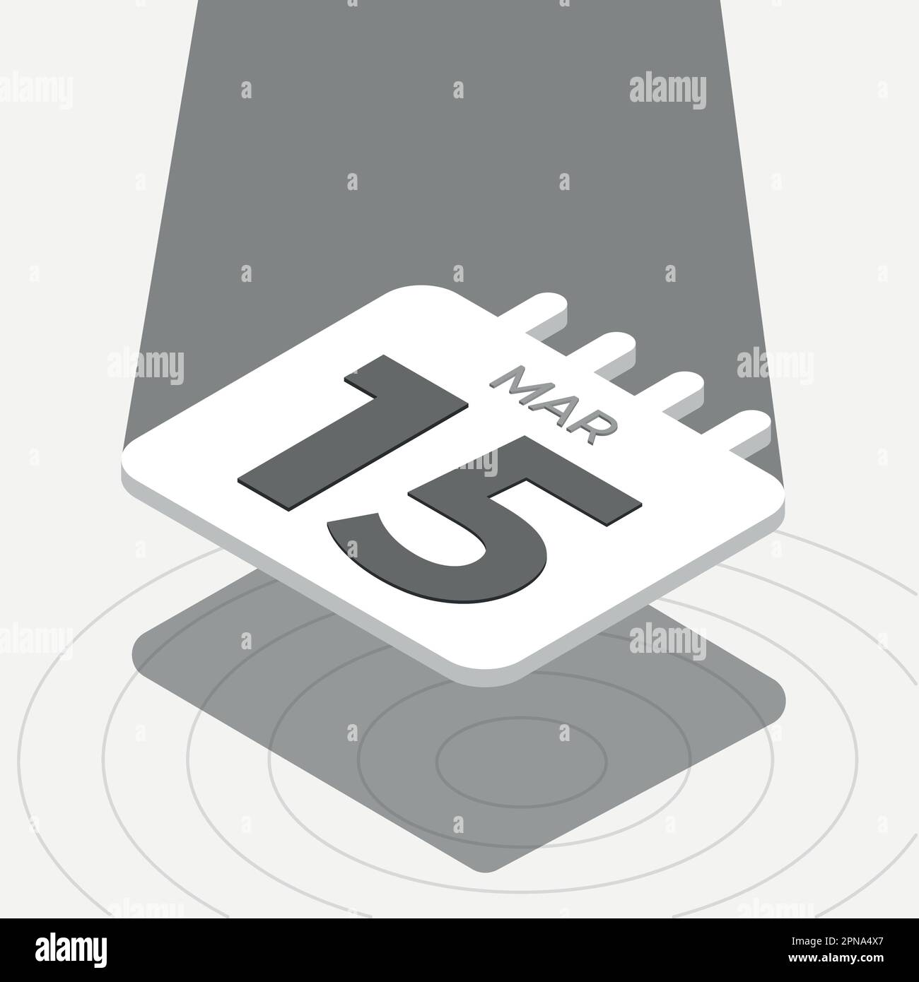March 15 - Black and white 3D calendar floating with spotlight on white ...