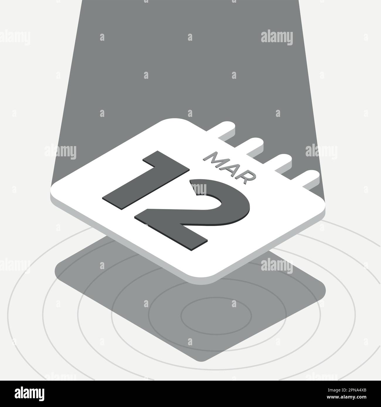 March 12 - Black and white 3D calendar floating with spotlight on white ...