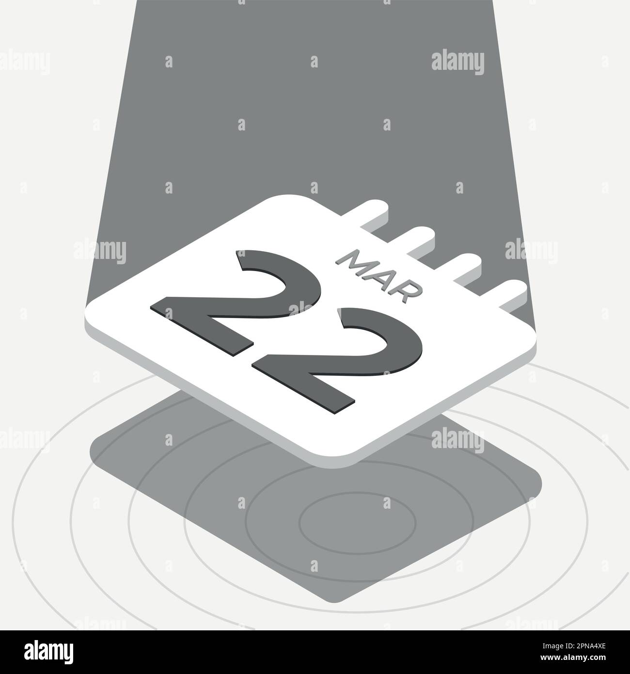 March 22 - Black and white 3D calendar floating with spotlight on white ...
