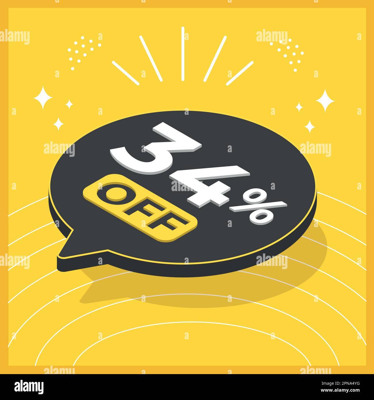 34 percent off. 3D floating balloon with promotion for sales on yellow ...