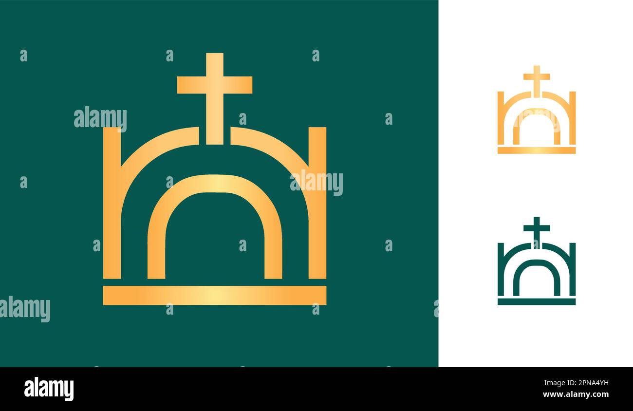 Church symbol with cross in gold and green colors Stock Vector Image ...