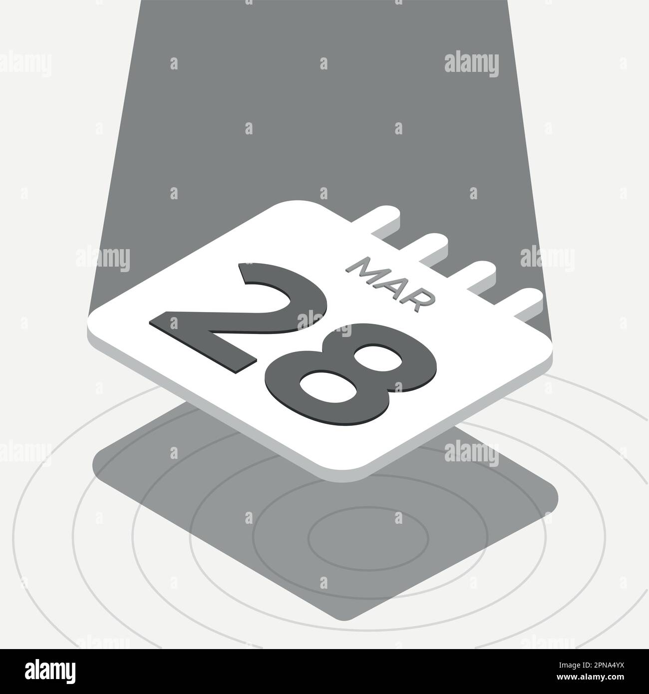 March 28 - Black and white 3D calendar floating with spotlight on white ...