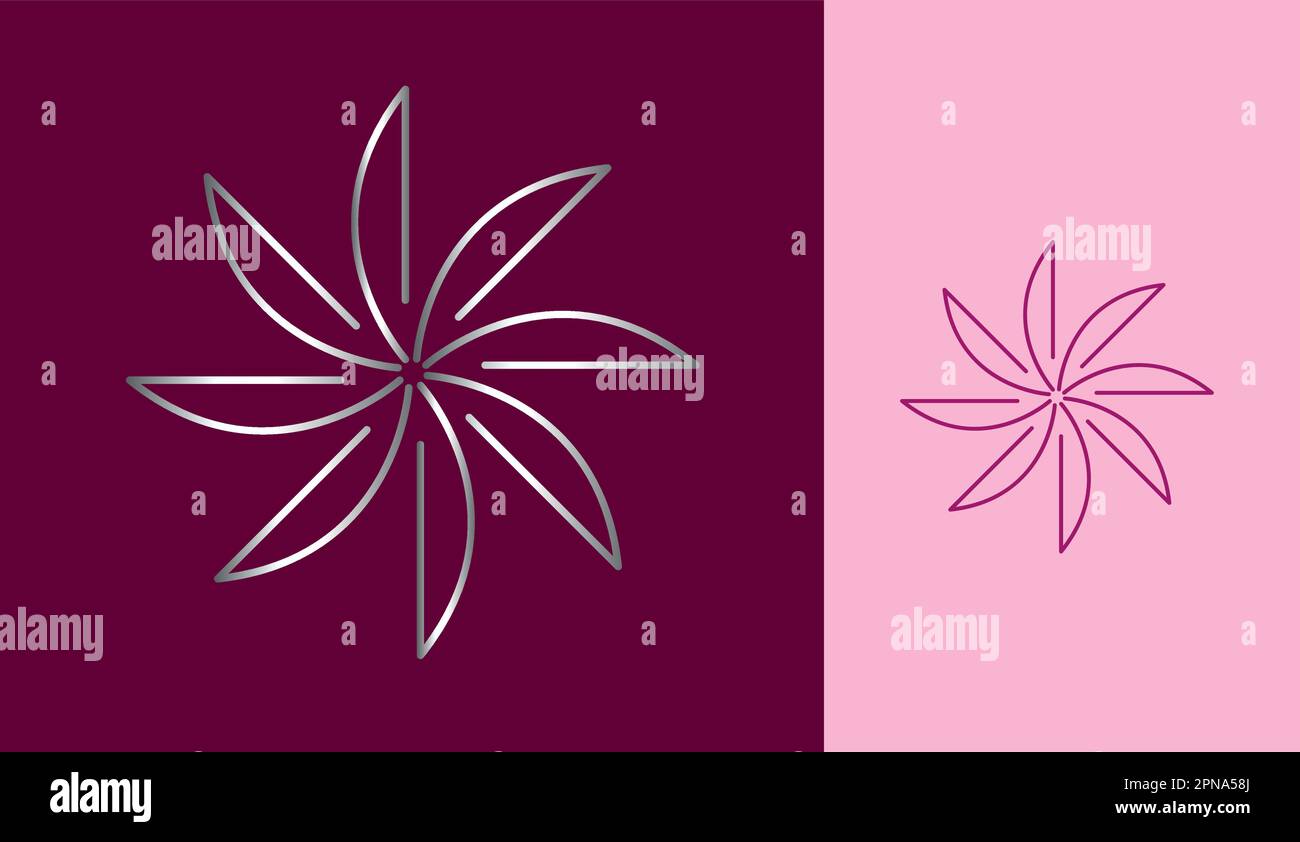 Silver flower symbol with thin lines on wine color background Stock ...