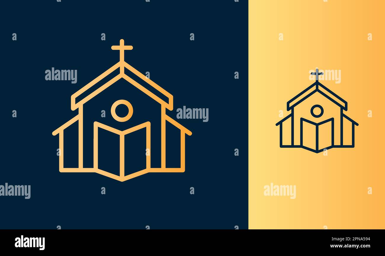 Church symbol with book-shaped door in gold and dark blue colors Stock ...