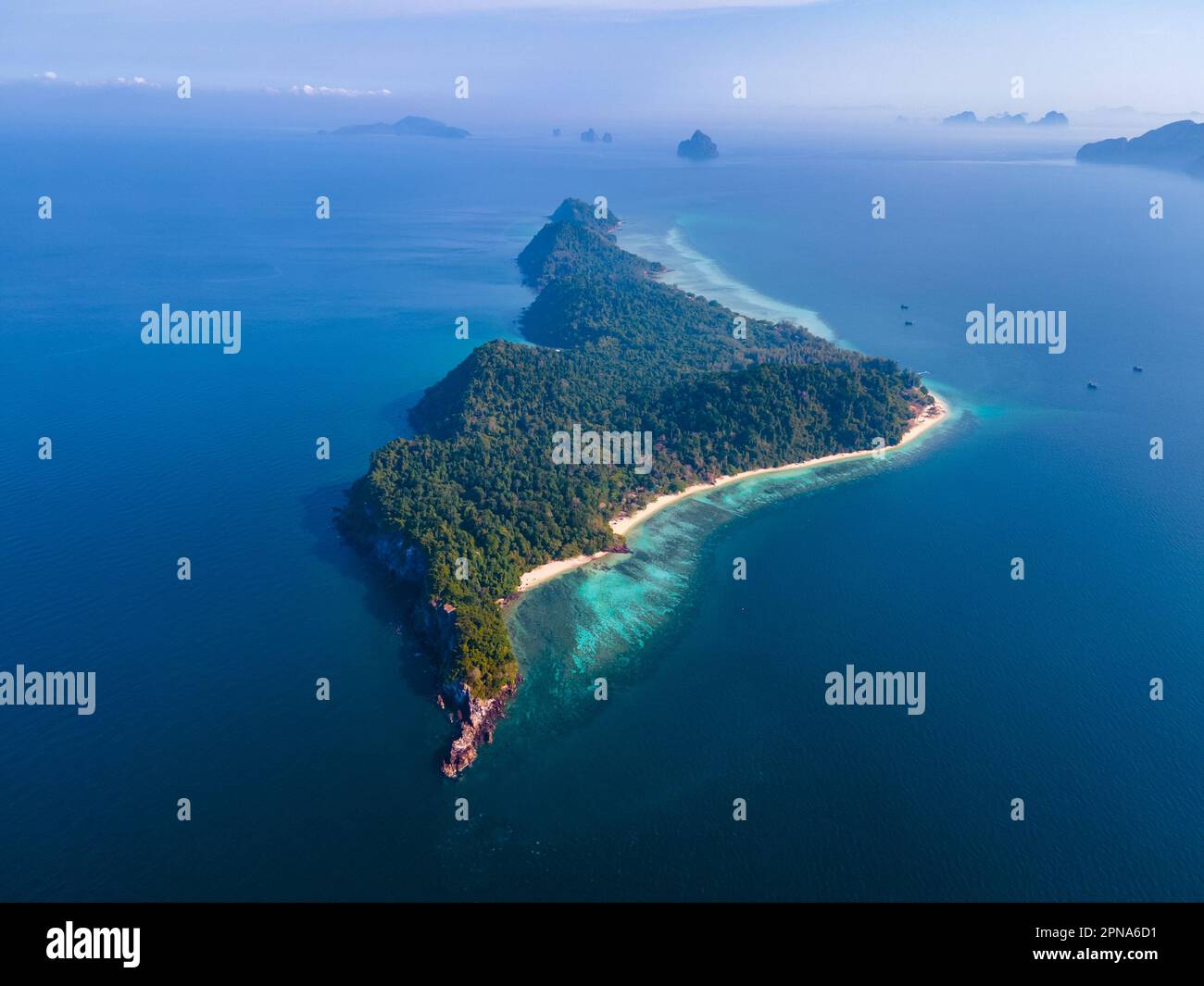drone view at the beach of Koh Kradan island in Thailand, aerial view ...
