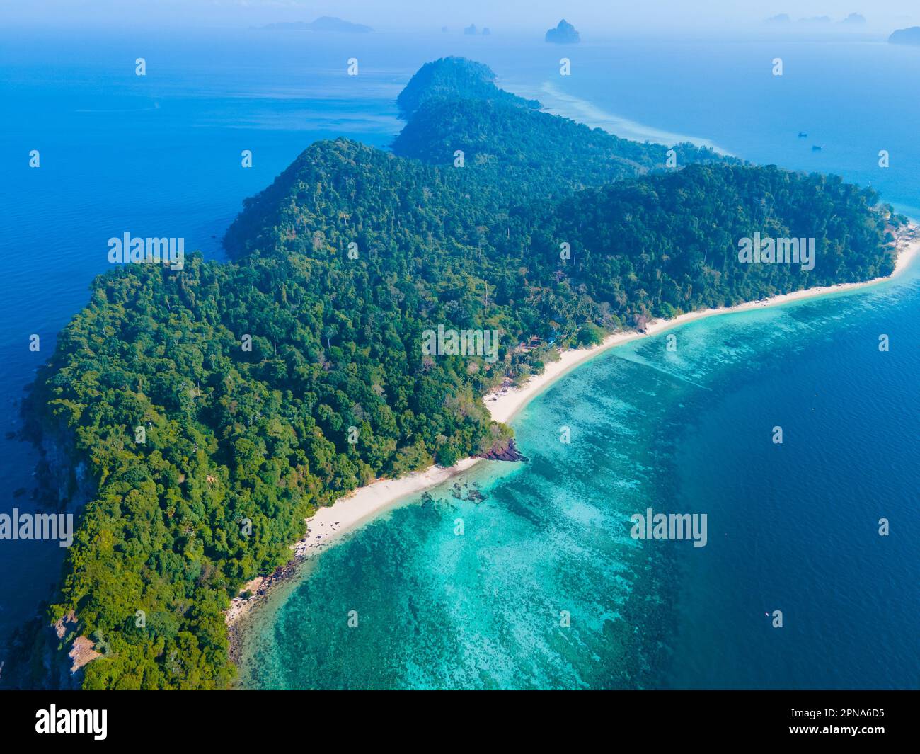 drone view at the beach of Koh Kradan island in Thailand, aerial view ...