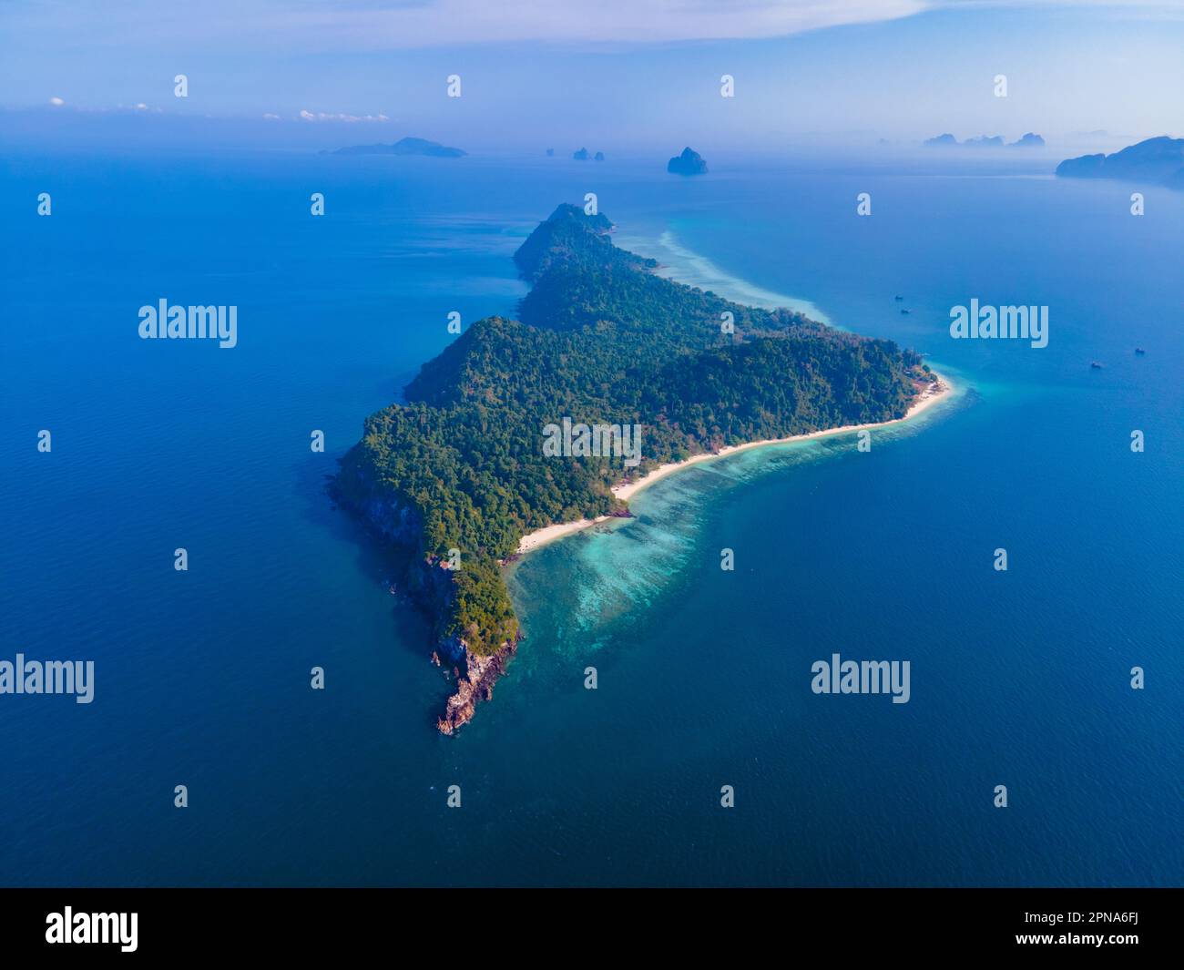 drone view at the beach of Koh Kradan island in Thailand, aerial view ...