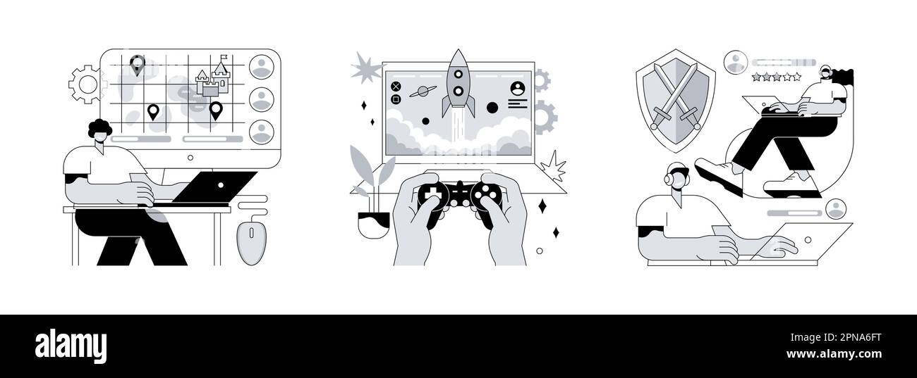 E-gaming industry abstract concept vector illustration set. Strategy ...