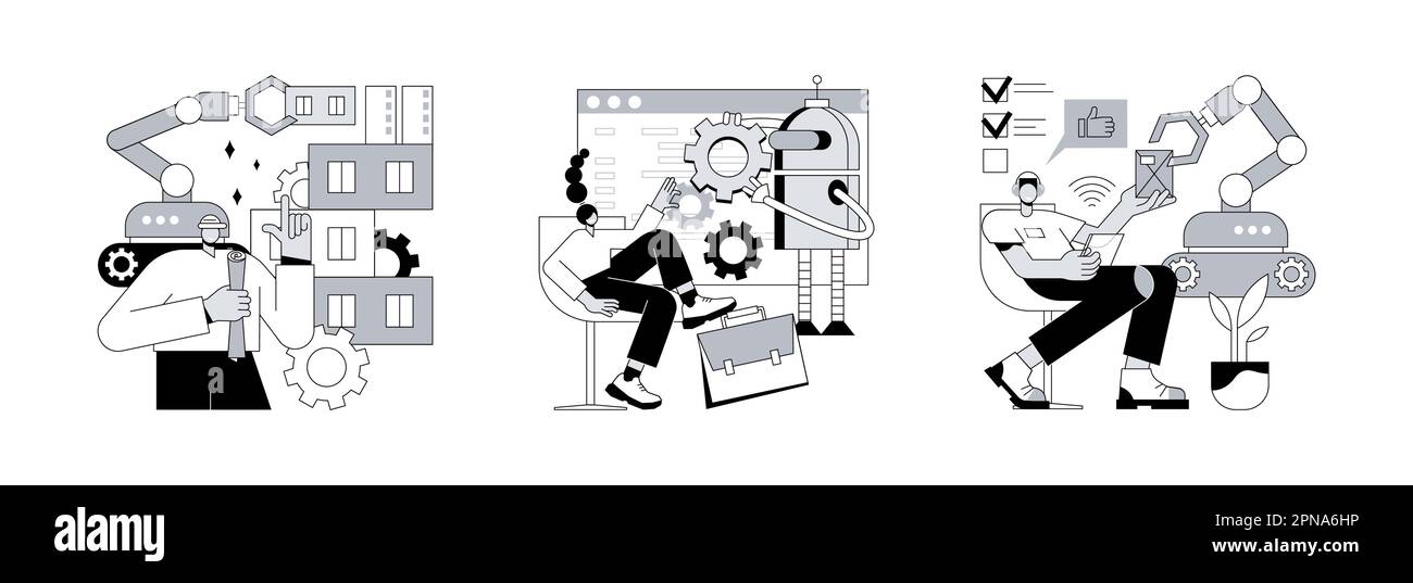 Machine work abstract concept vector illustration set. Robotics ...