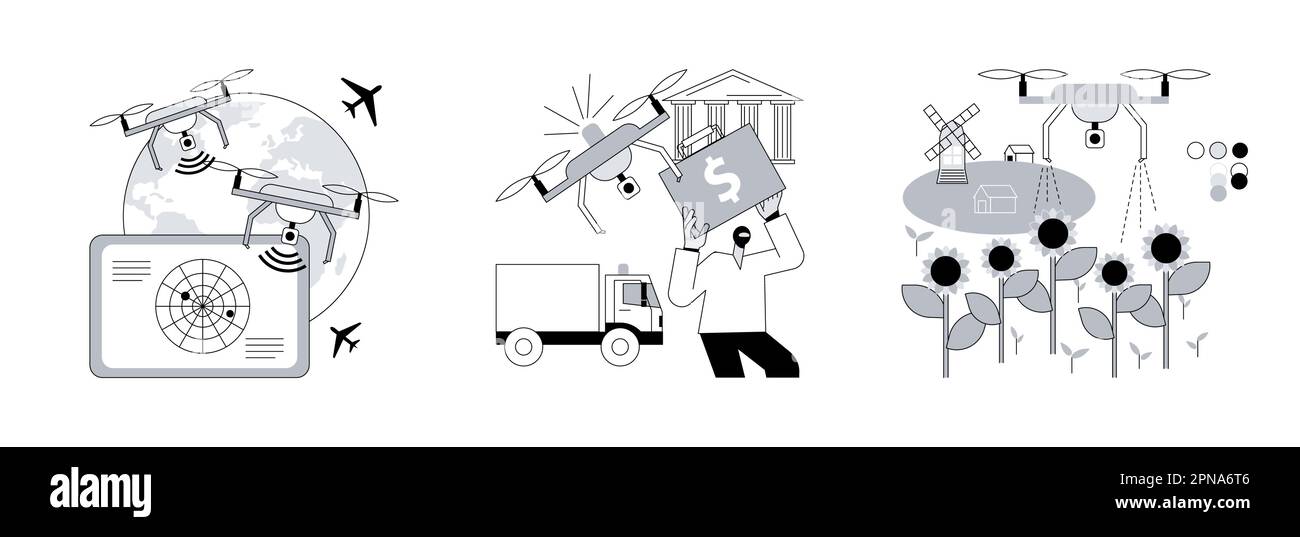 Aircraft technology abstract concept vector illustration set. Military ...