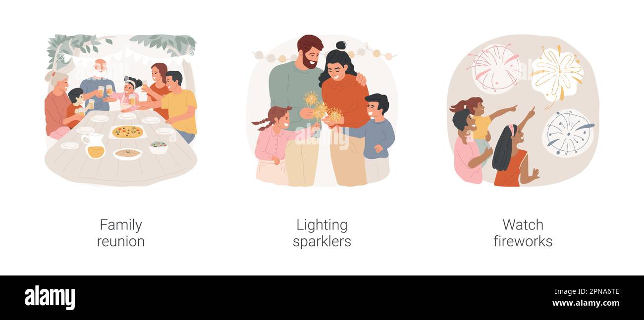 Independence Day isolated cartoon vector illustration set. Family ...