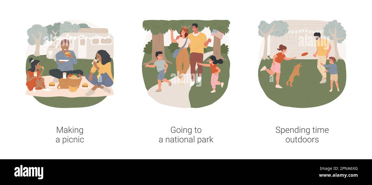 Labor Day isolated cartoon vector illustration set. Happy family having ...